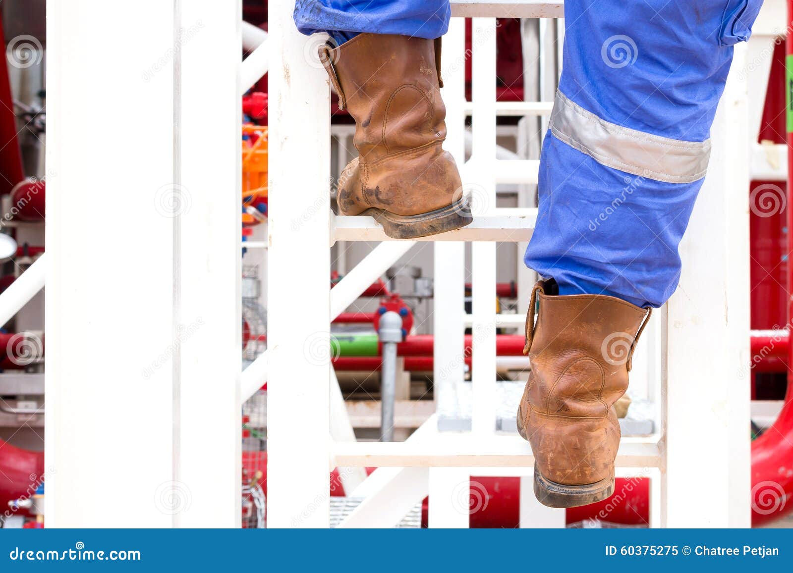 Human Going Up the Stairs on Work Boots Stock Image - Image of ...