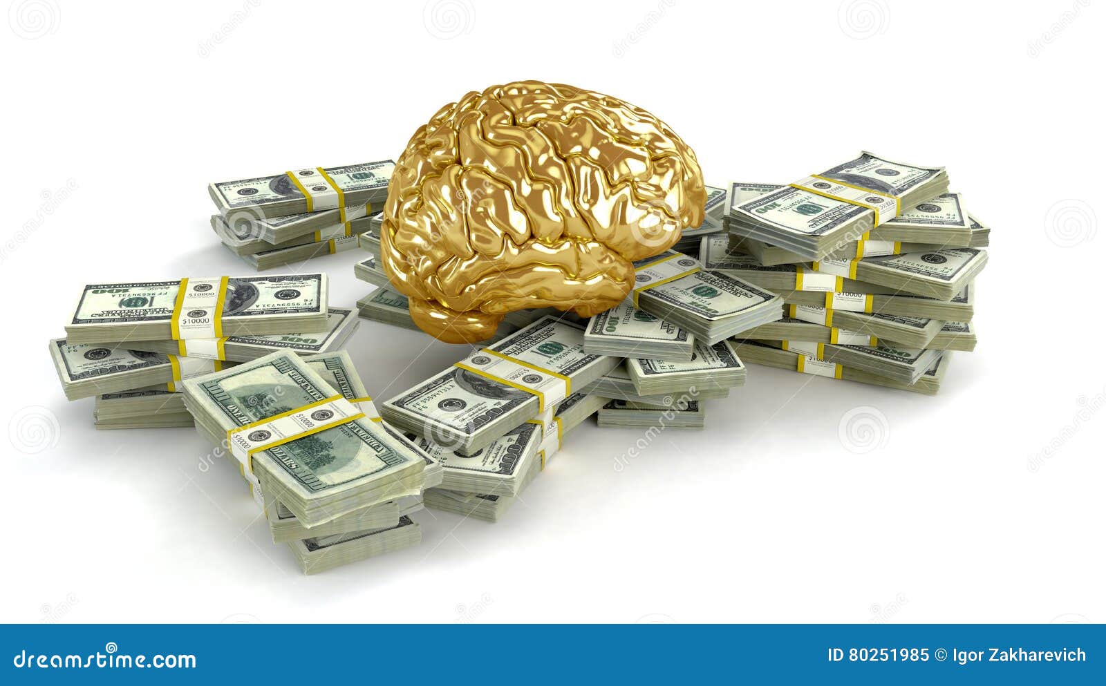 Human Gold Brain Big Stacks of Dollars Stock Illustration ...