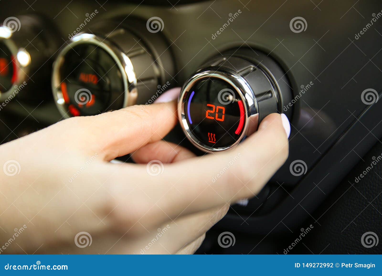 Human Hand Adjusts the Climate Control System in the Car. Stock Photo ...
