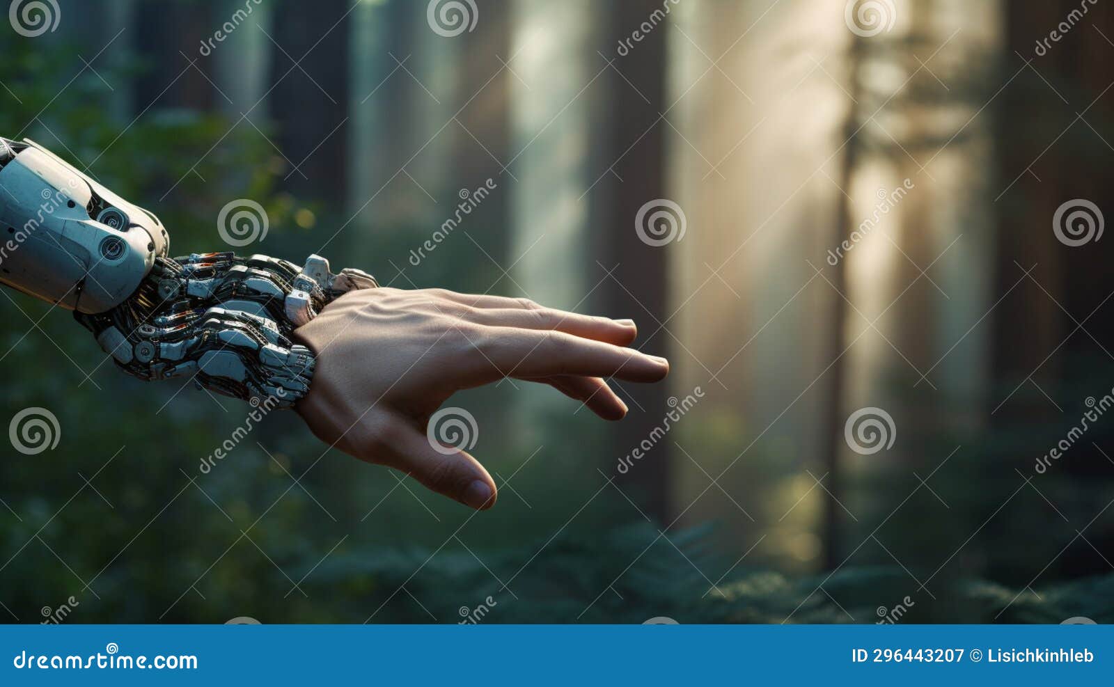 Human Hand and Android Cyborg. Artificial Intelligence Technology ...