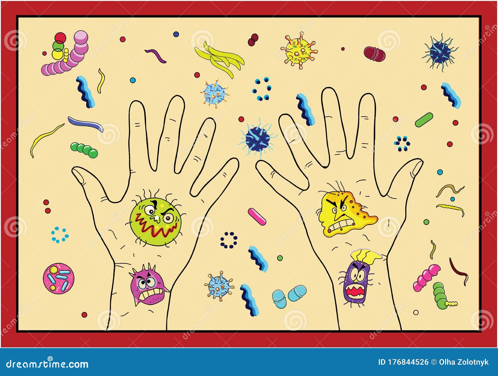 Hand And Bacteria Under A Magnifying Glass Cartoon Vector ...