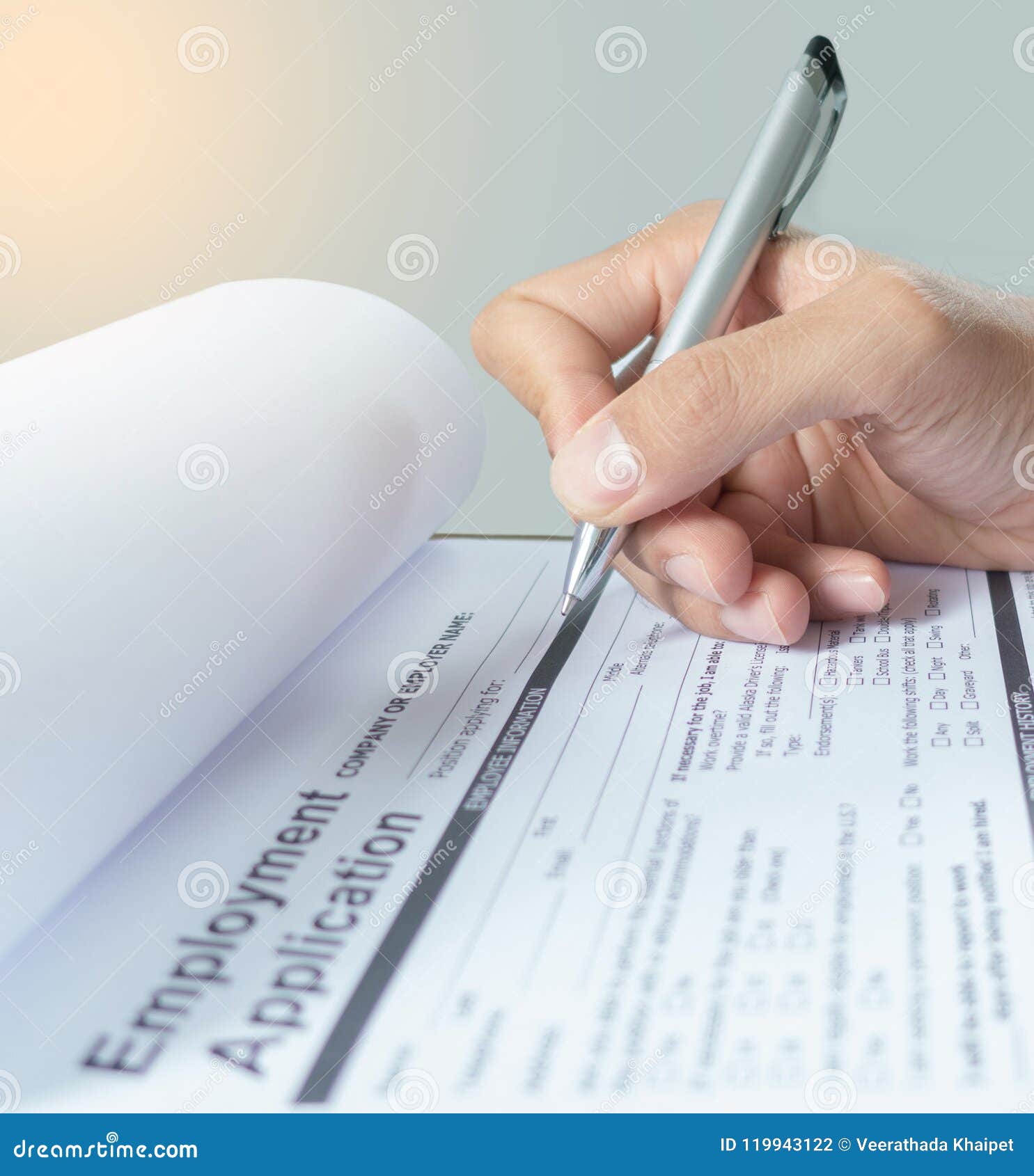 Human Hand with Ballpoint Pen Over Application Form Stock Photo - Image ...