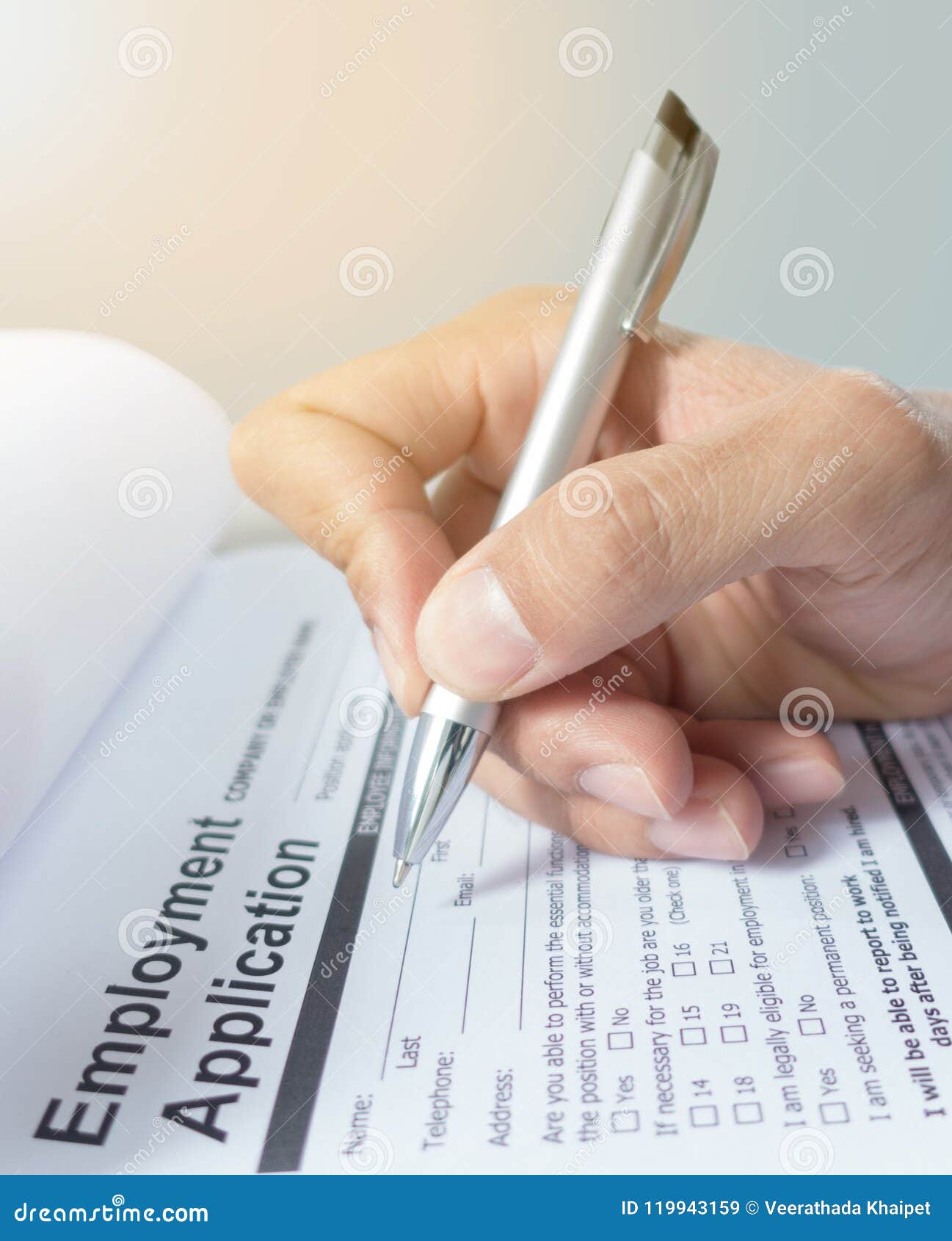 Human Hand with Ballpoint Pen Over Application Form Stock Image - Image ...