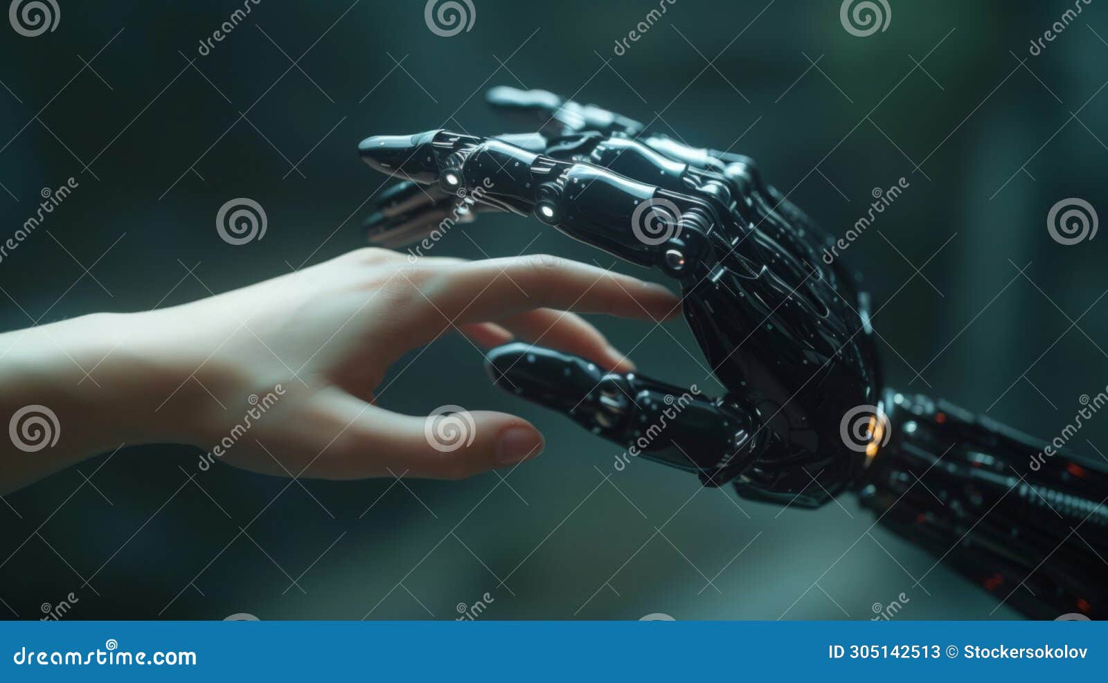Human and Black Robotic Hand Interaction Stock Image - Image of black ...