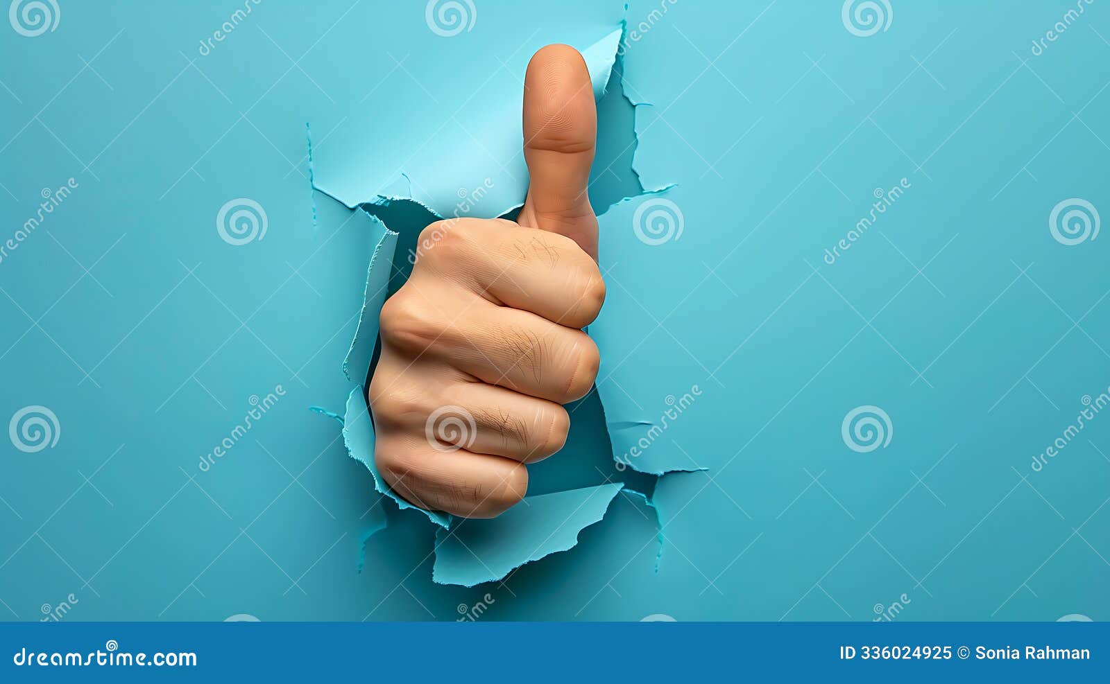 Human Hand Breaking through Blue Paper Wall Stock Image - Image of ...