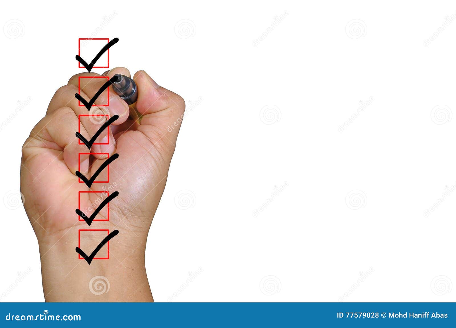 Human Hand Check All Boxes with Black Mark and Copy Space Area. Stock ...