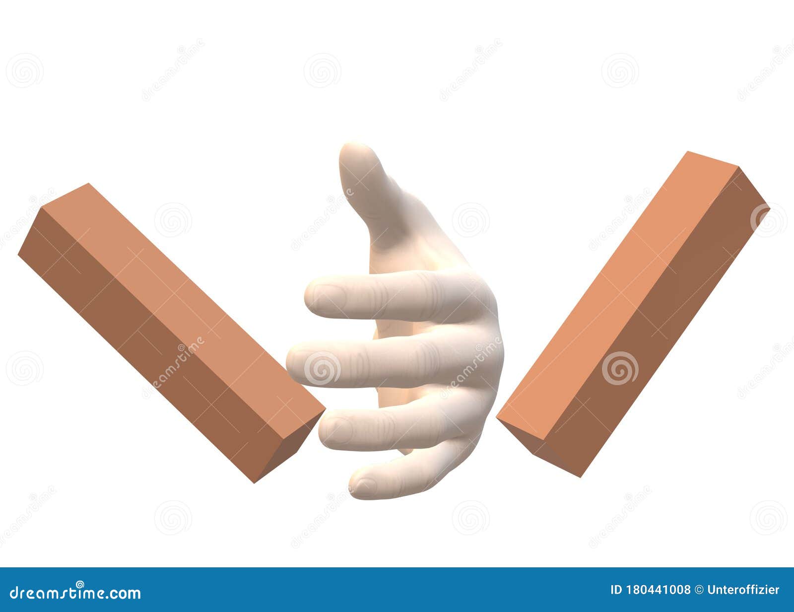 A Human Hand Chopping Down and Parting a Wooden Block Against a White ...