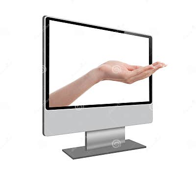 Human Hand Coming Out from Computer Screen Stock Image - Image of ...