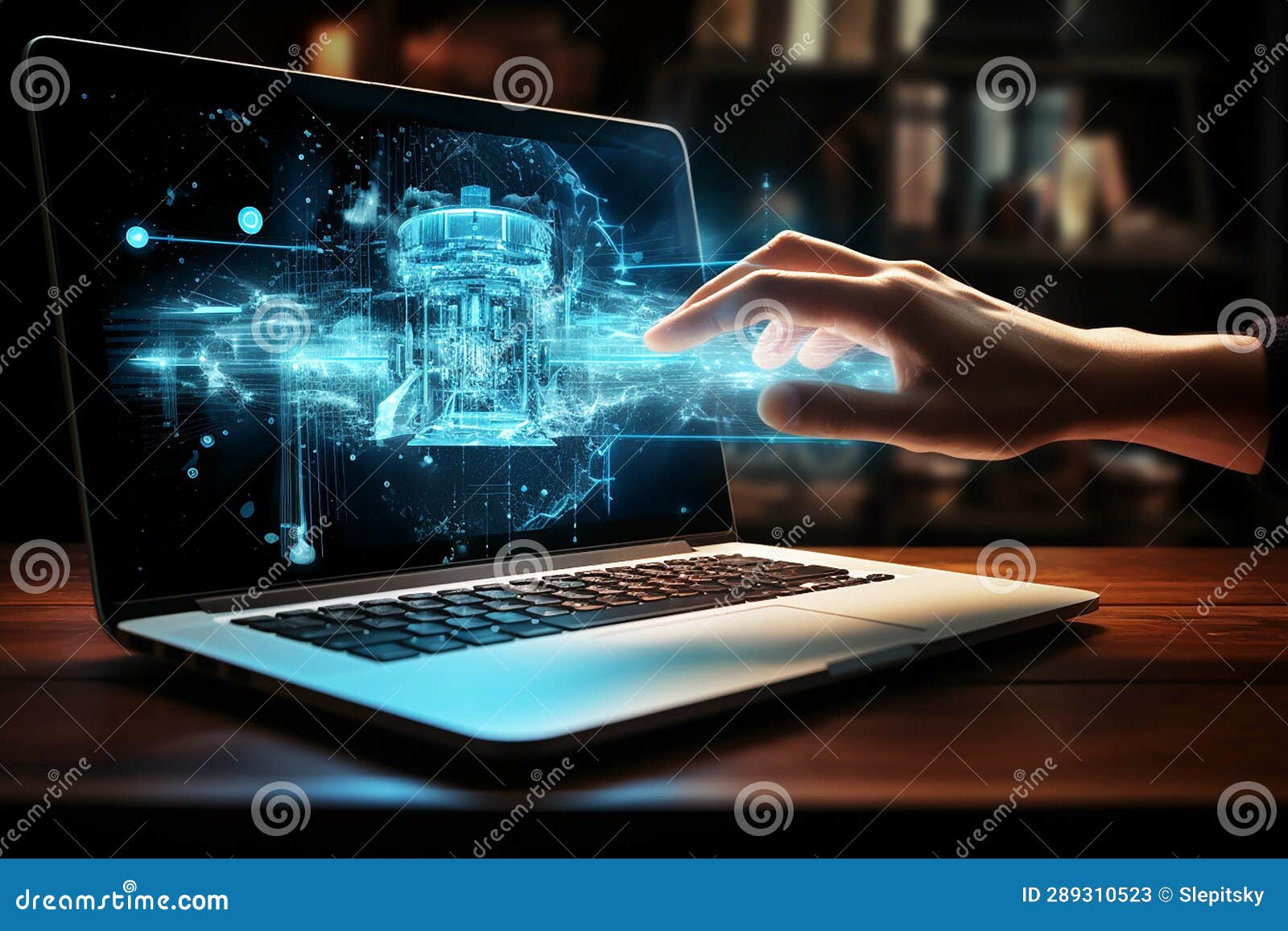 Human Hand Connect with Laptop Computer Stock Image - Image of desk ...