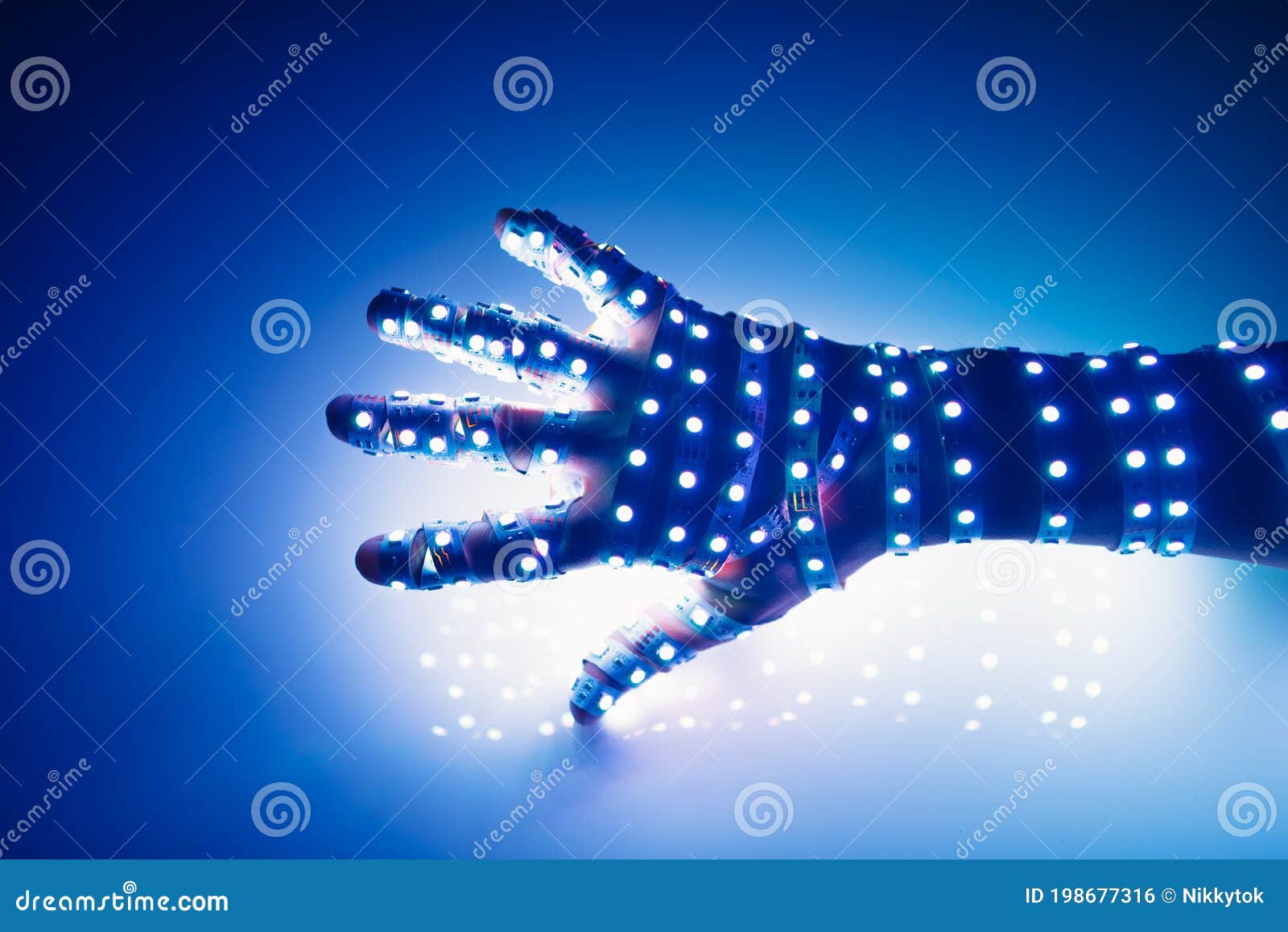 Human Hand Covered with Blue Led Lights, Illuminated Background Stock ...