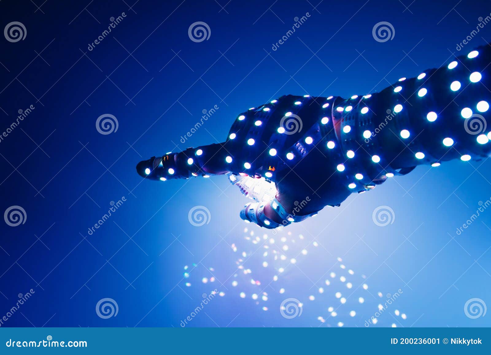 Human Hand Covered with Blue Led Lights, Illuminated Background Stock ...