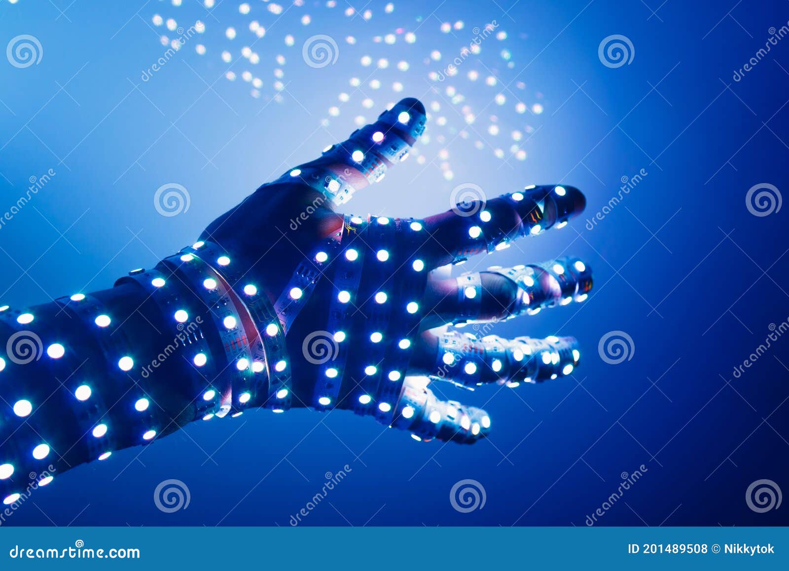 Human Hand Covered with Blue Led Lights, Illuminated Background Stock ...