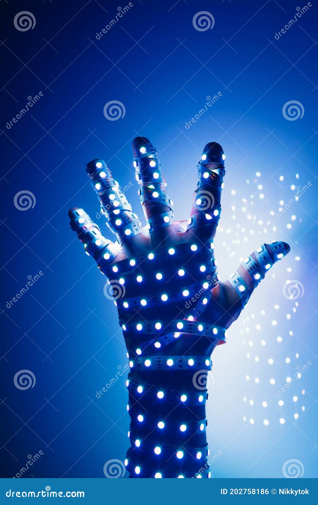 Human Hand Covered with Blue Led Lights, Illuminated Background Stock ...