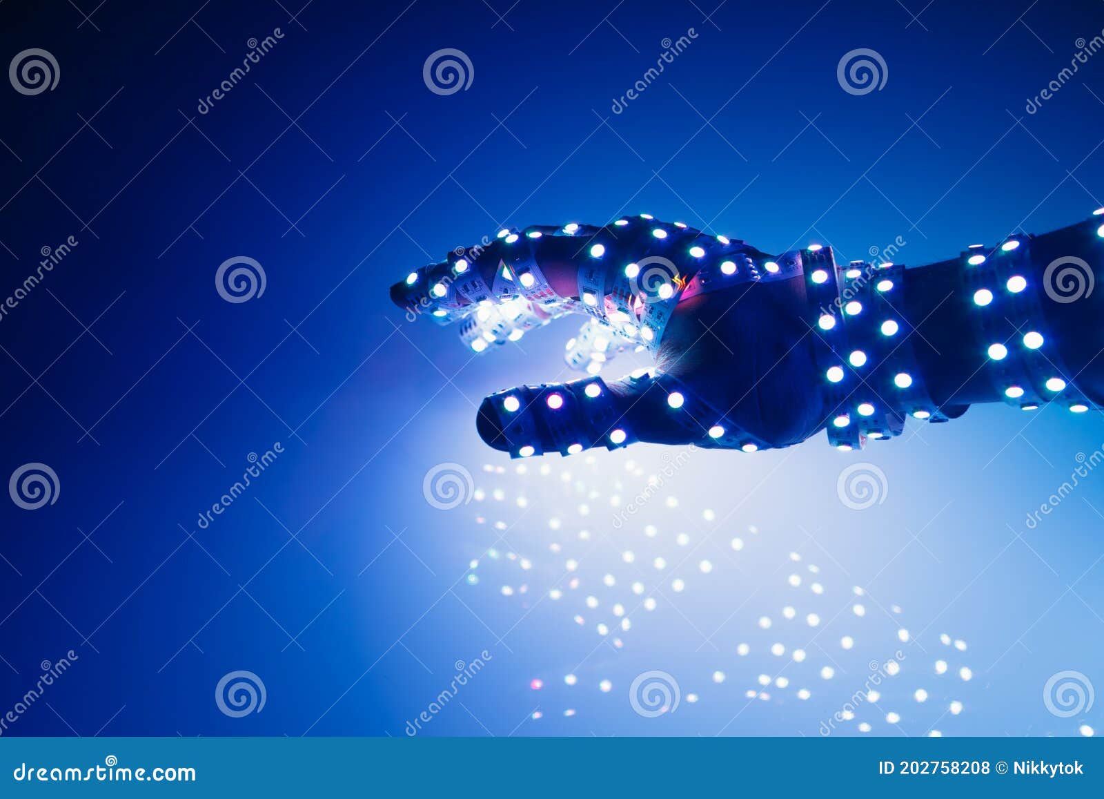 Human Hand Covered with Blue Led Lights, Illuminated Background Stock ...