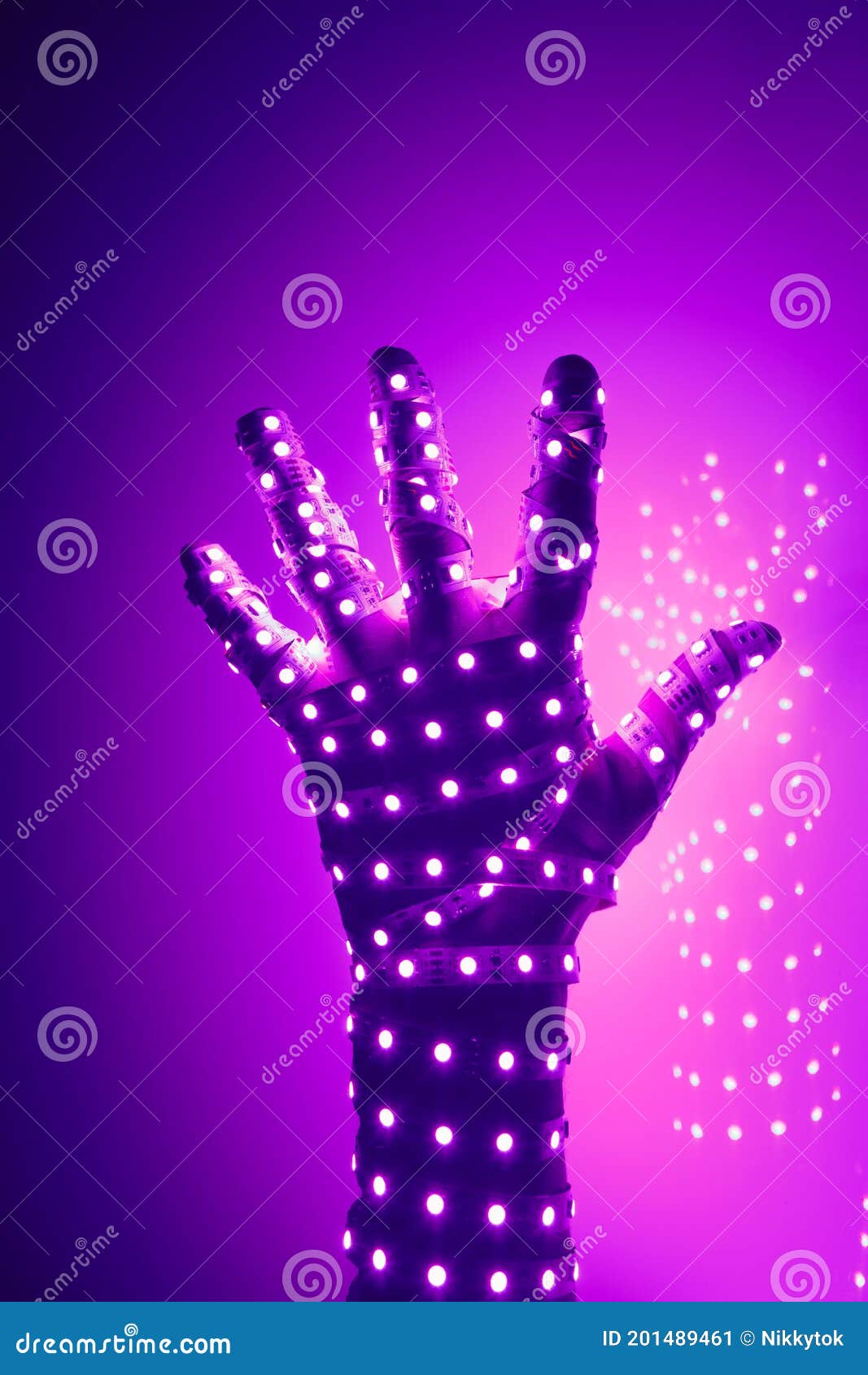 Human Hand Covered with Purple Led Lights, Illuminated Background Stock ...