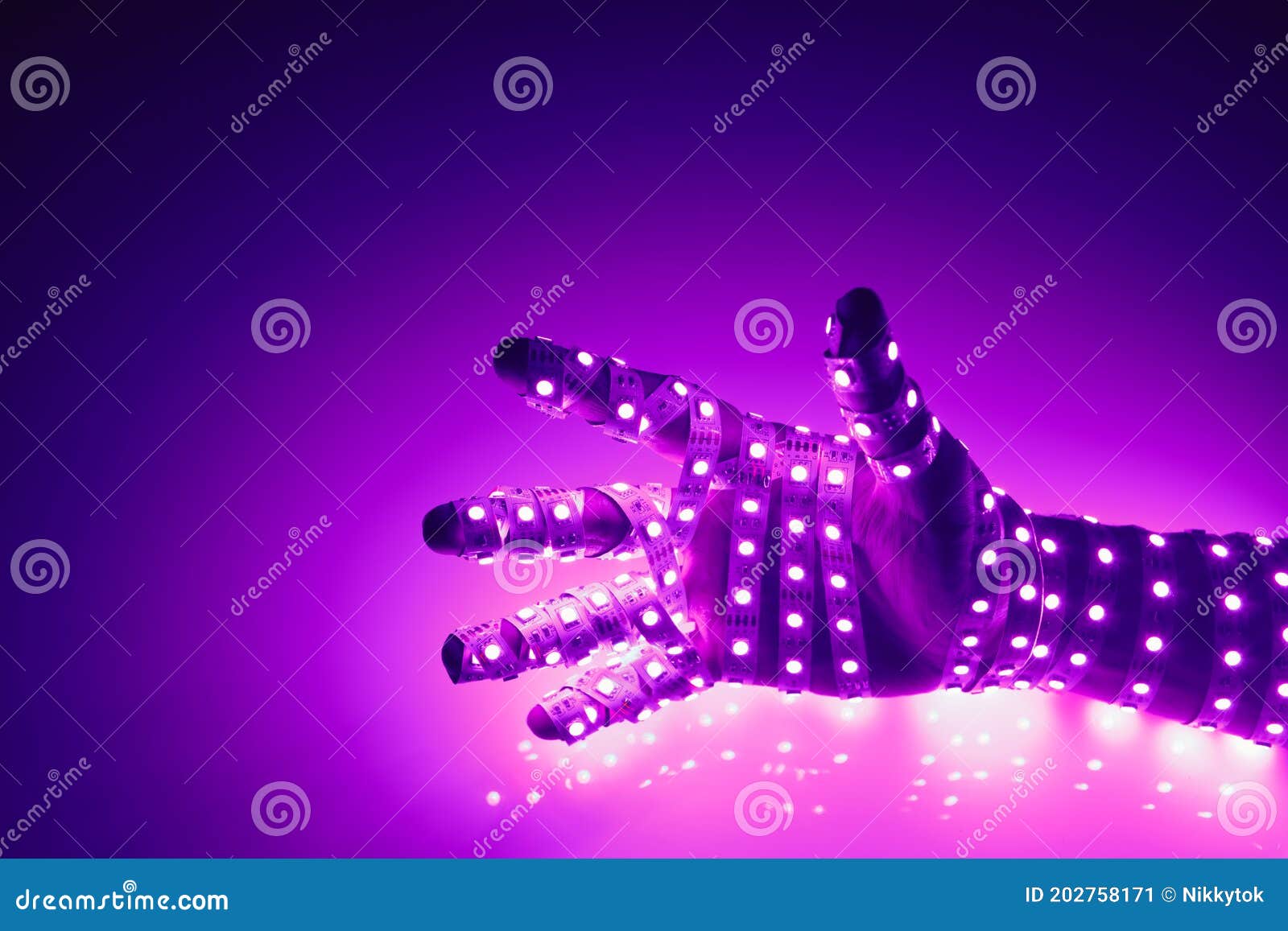 Human Hand Covered with Purple Led Lights, Illuminated Background Stock ...