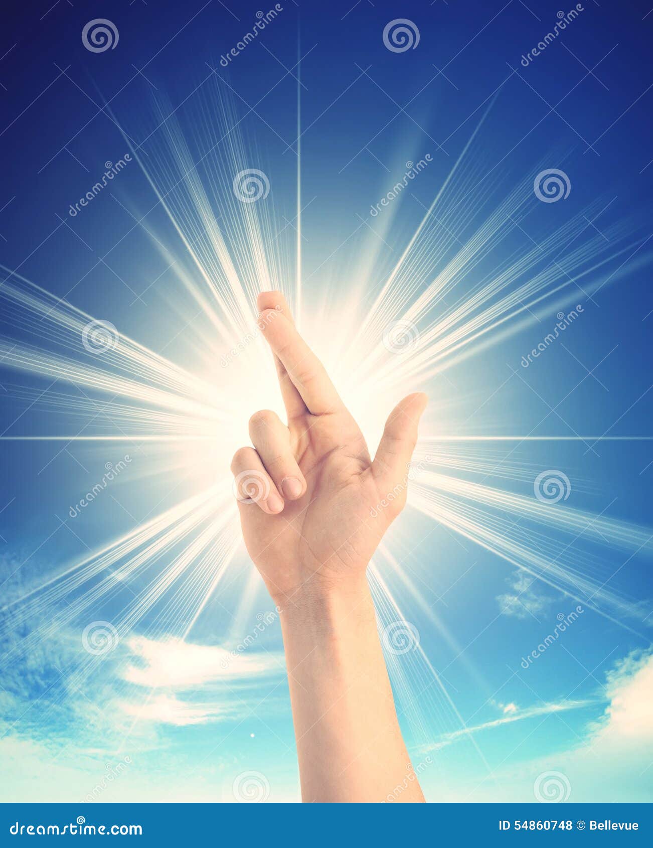 Human Hand Crossing Two Fingers Over the Sky Stock Photo - Image of ...