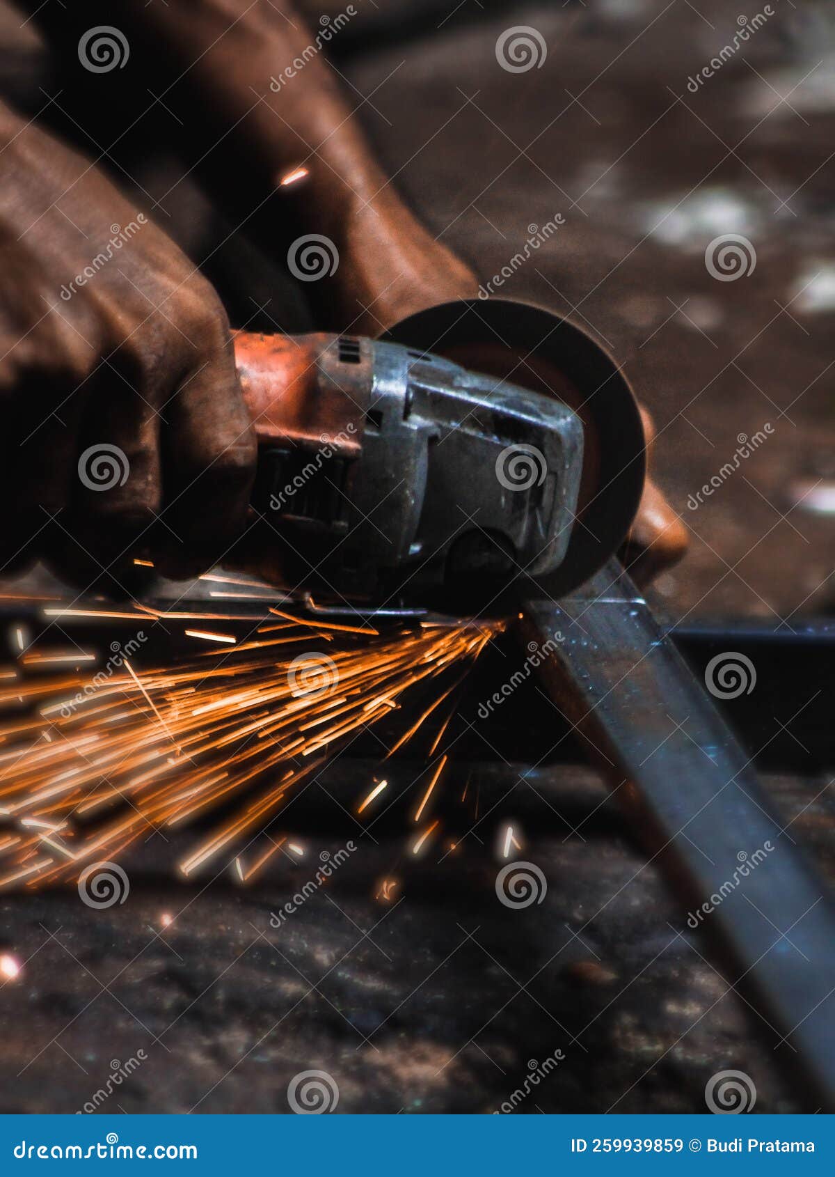 Human Hand is Cutting Iron with a Grinder. Stock Image - Image of ...