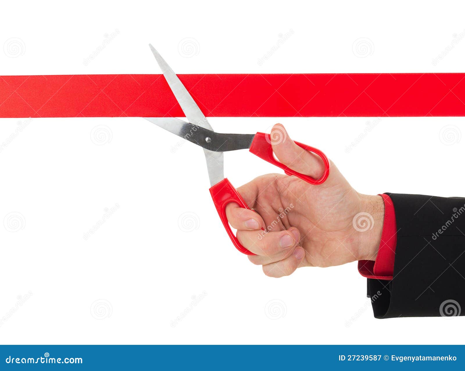 Human Hand Cutting the Red Ribbon with Scissors Stock Image - Image of ...