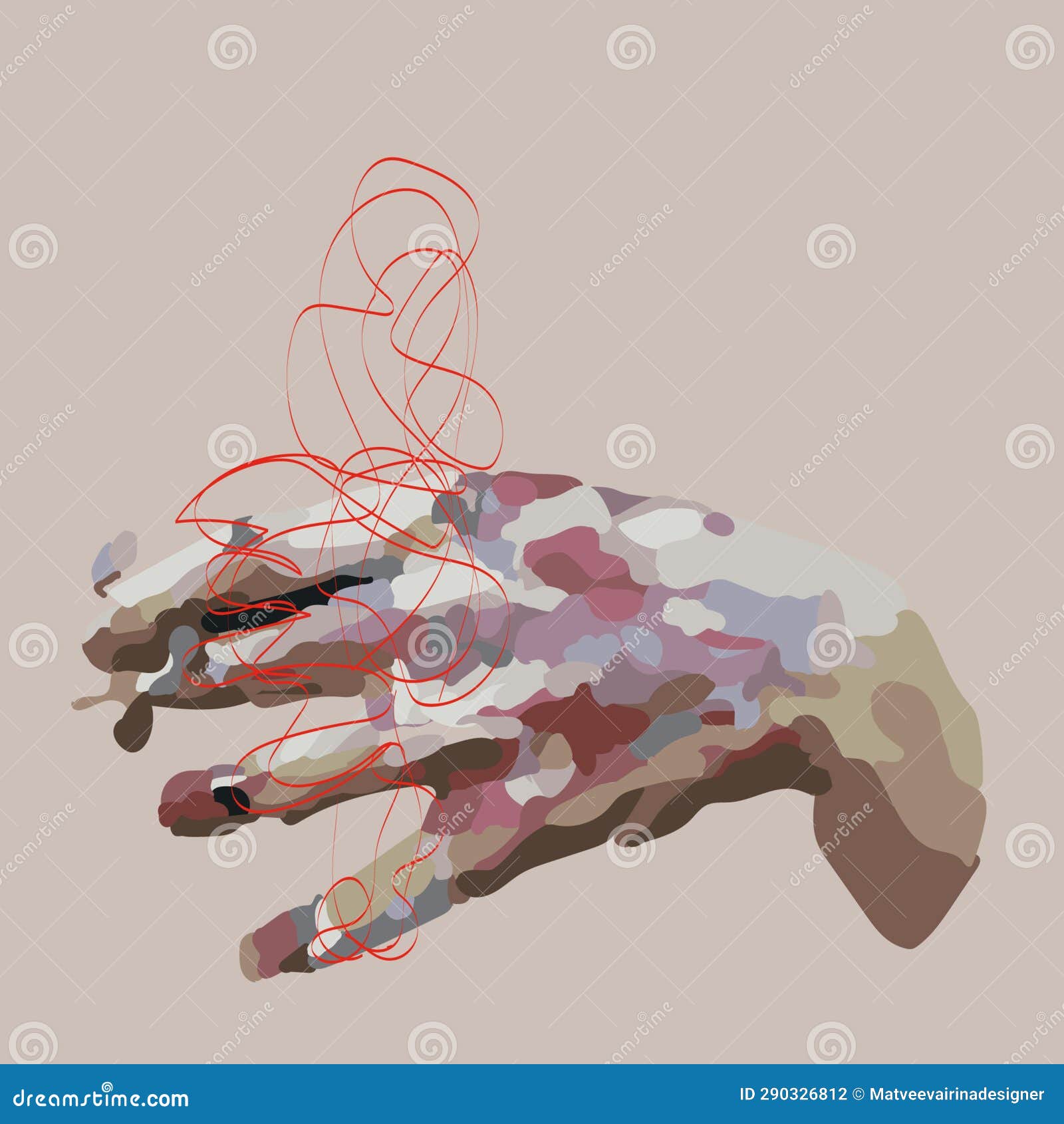 A Human Hand in a Decorative Manner with Red Lines, a Graphic Element ...