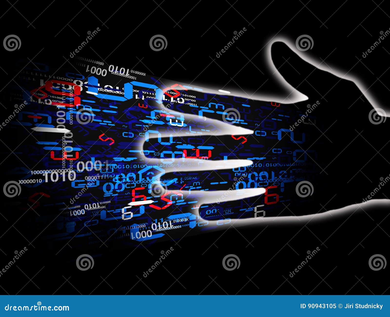 Human Hand with Digital Numbers. Stock Illustration - Illustration of ...