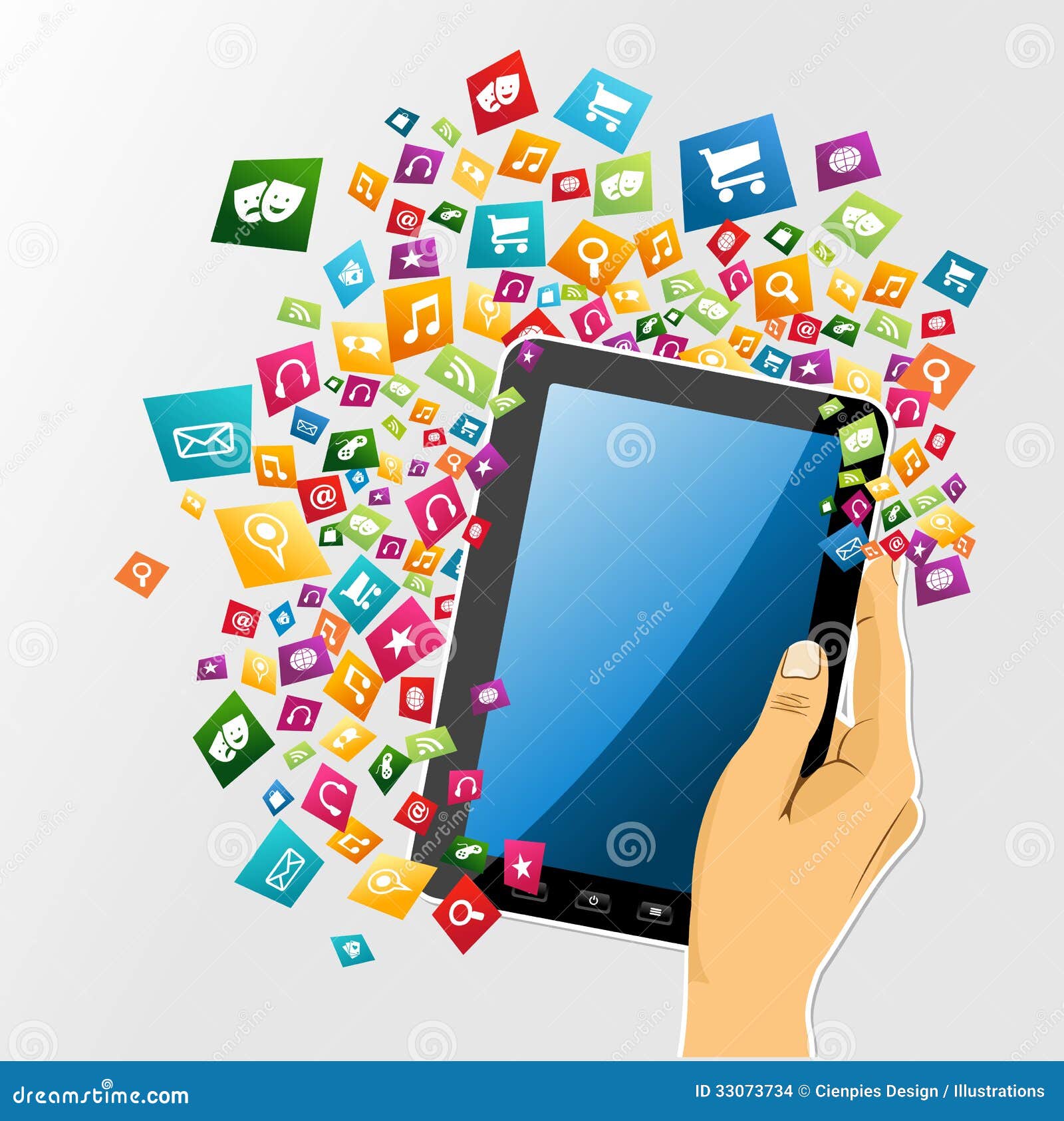 Human Hand Digital Tablet Pc App Icons. Stock Vector - Illustration of ...