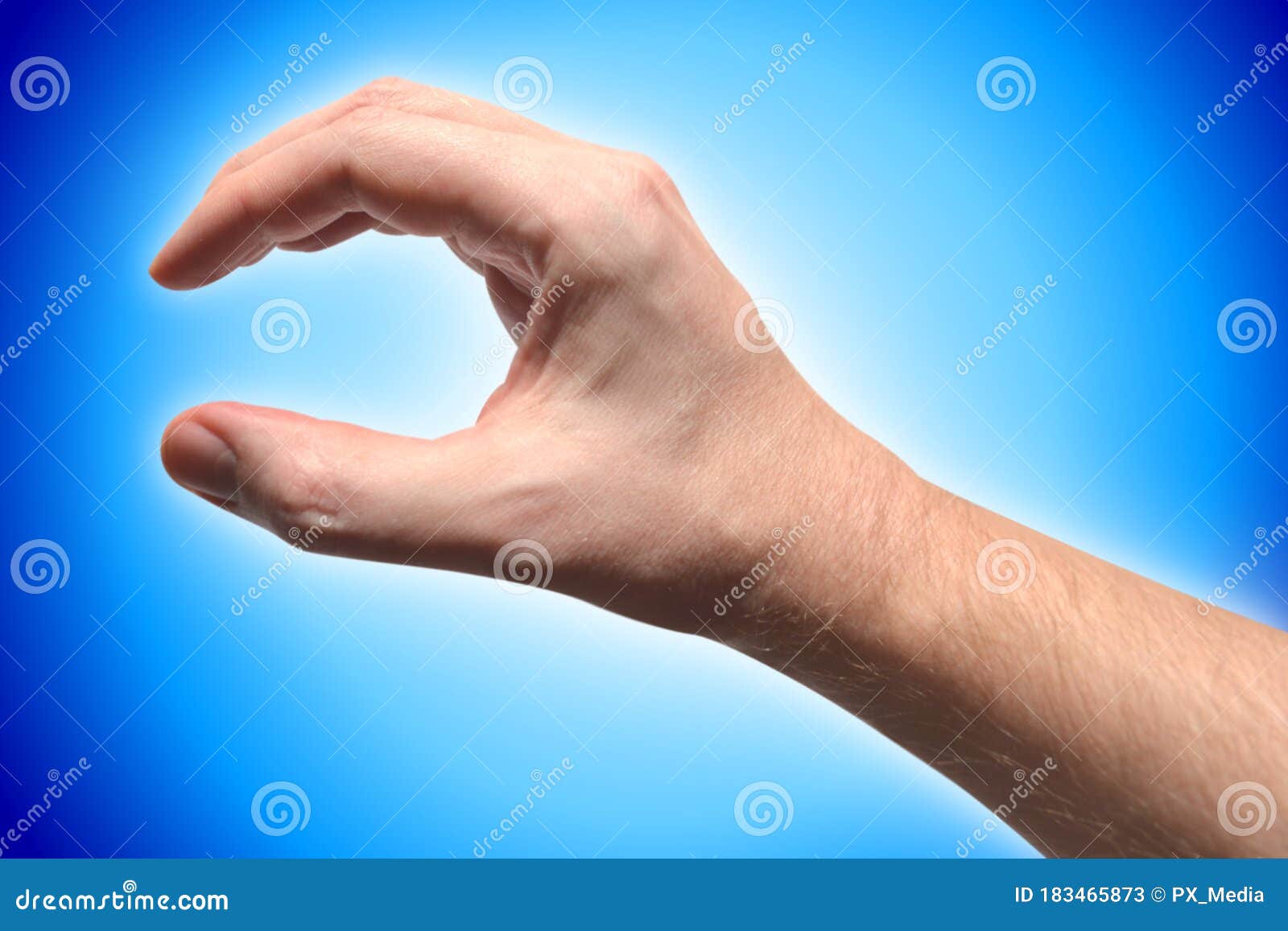 Human Hand, Dimension Gesture, Blue Background. Stock Image - Image of ...