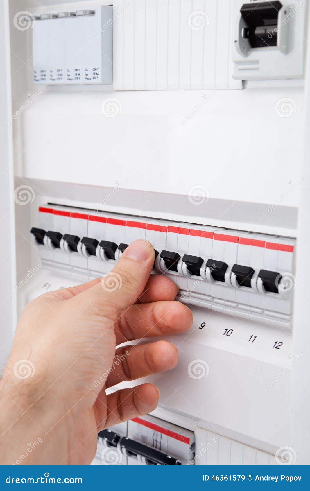 Human Hand on Distribution Board Stock Image - Image of distribution ...