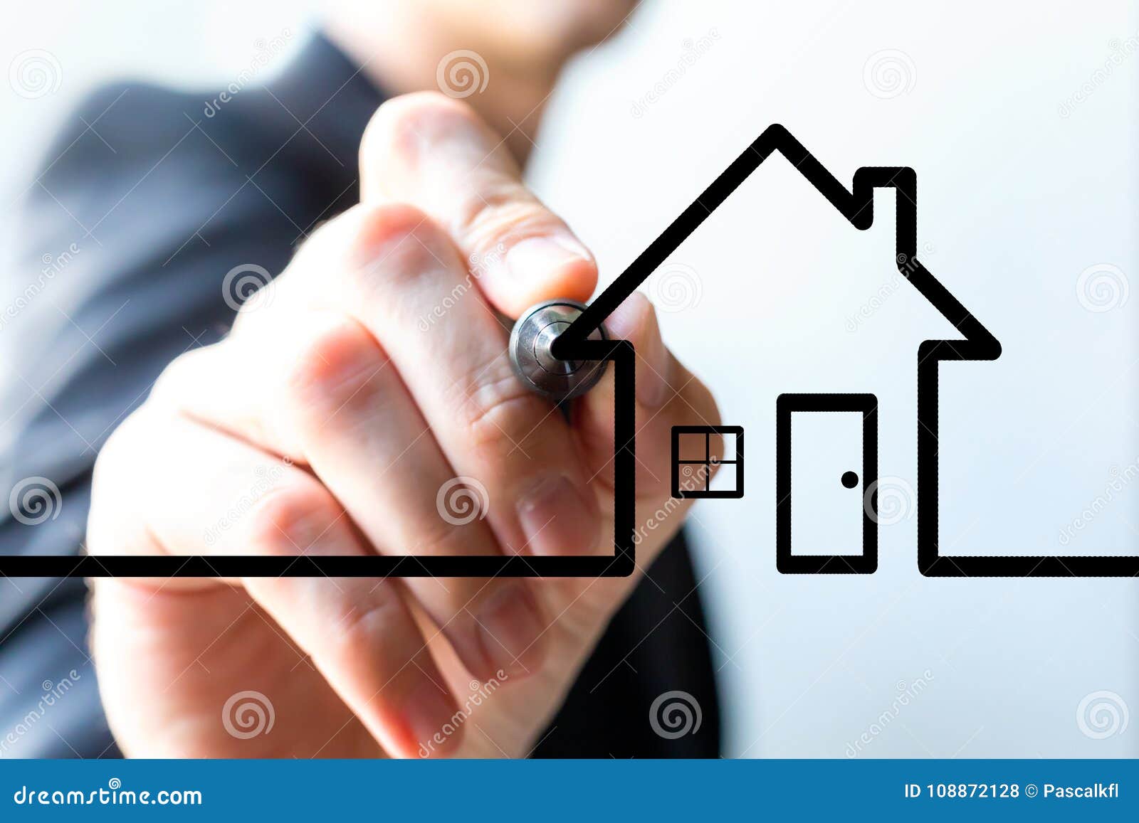 Hand Drawing Abstract House Stock Photo - Image of background, planning ...