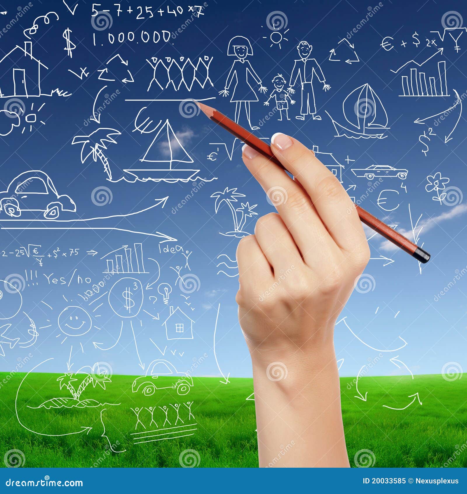 Human Hand Drawing on the Sky Stock Image - Image of construction ...