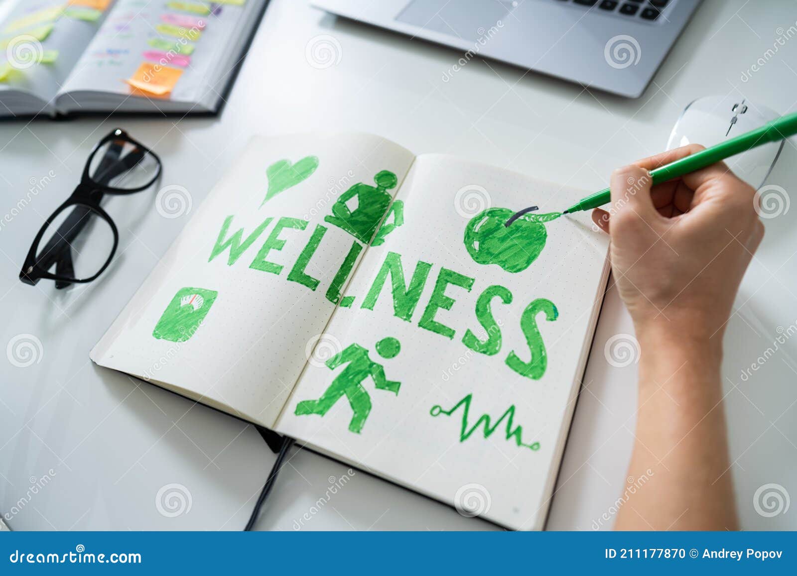 Human Hand Drawing Wellness Concept Stock Photo - Image of food ...