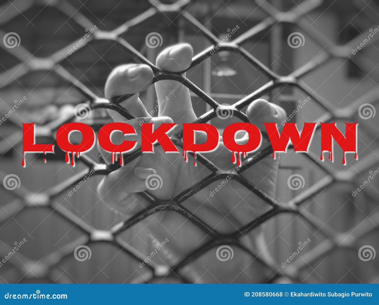 Human Hand on Fence with Text LOCK DOWN. Stock Illustration ...