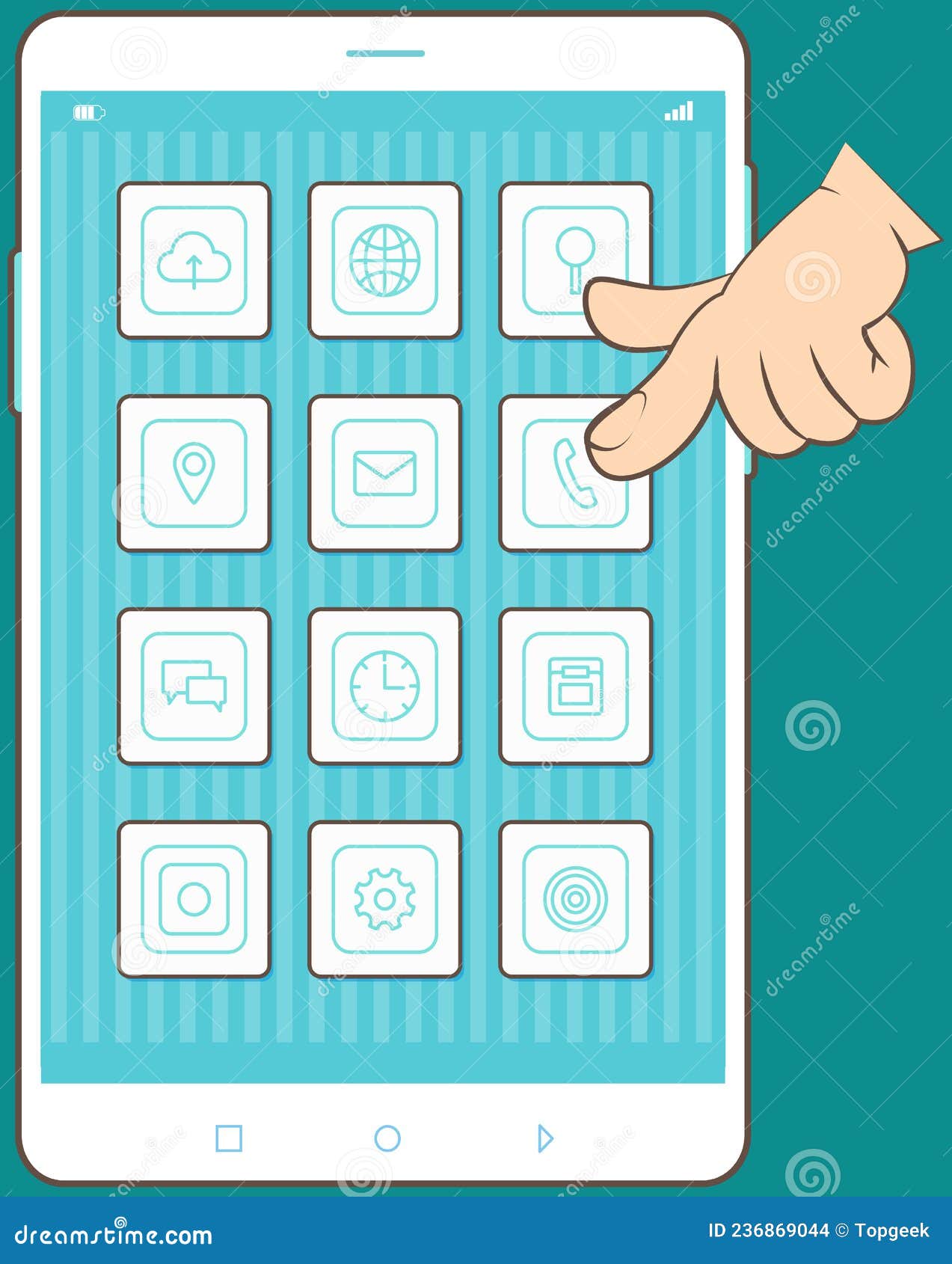 Human Hand with Fingers Touching Elements Interacting with Icons on ...