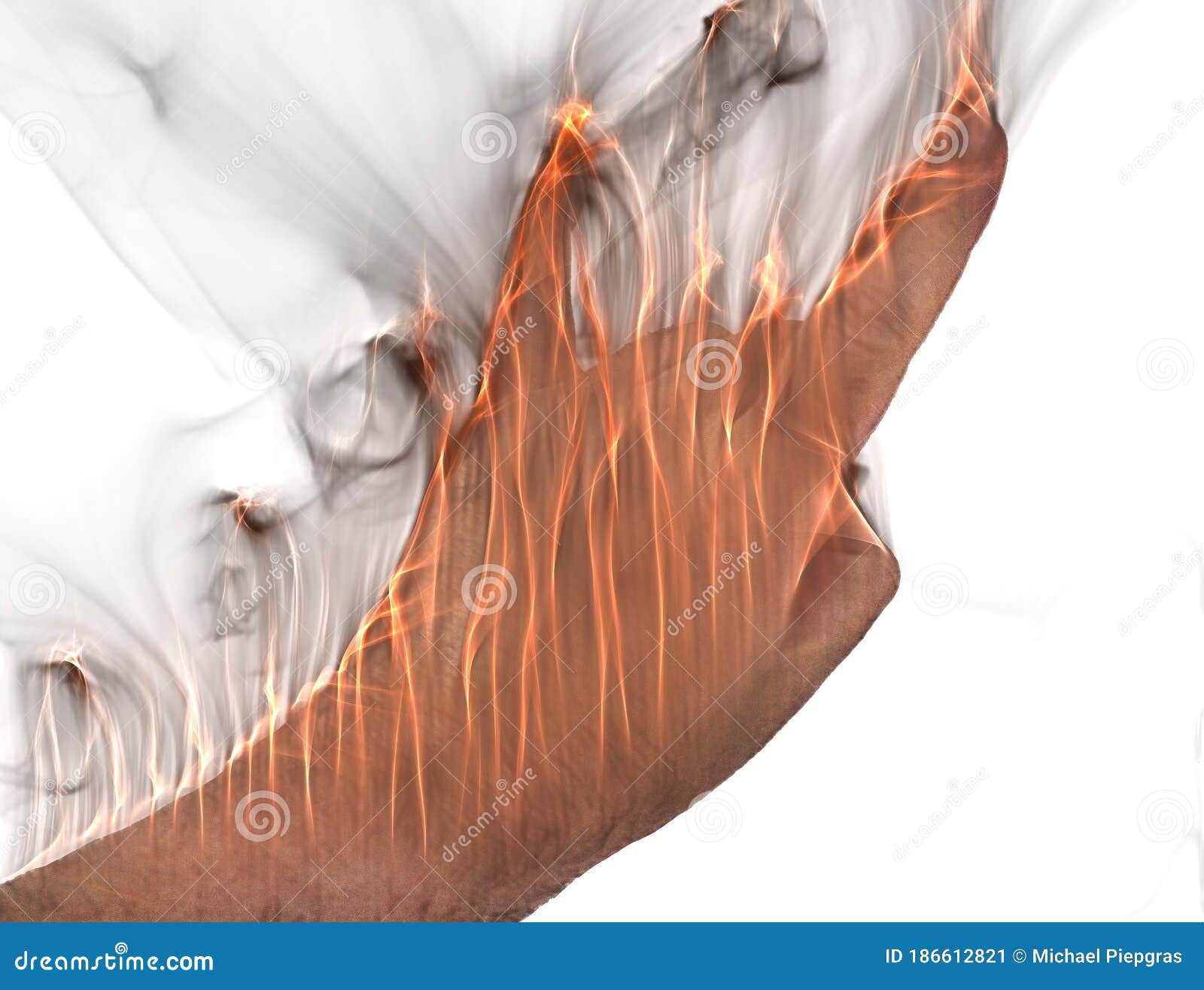 A Human Hand on Fire Burning with Orange Flames and Some Smoke in Front ...