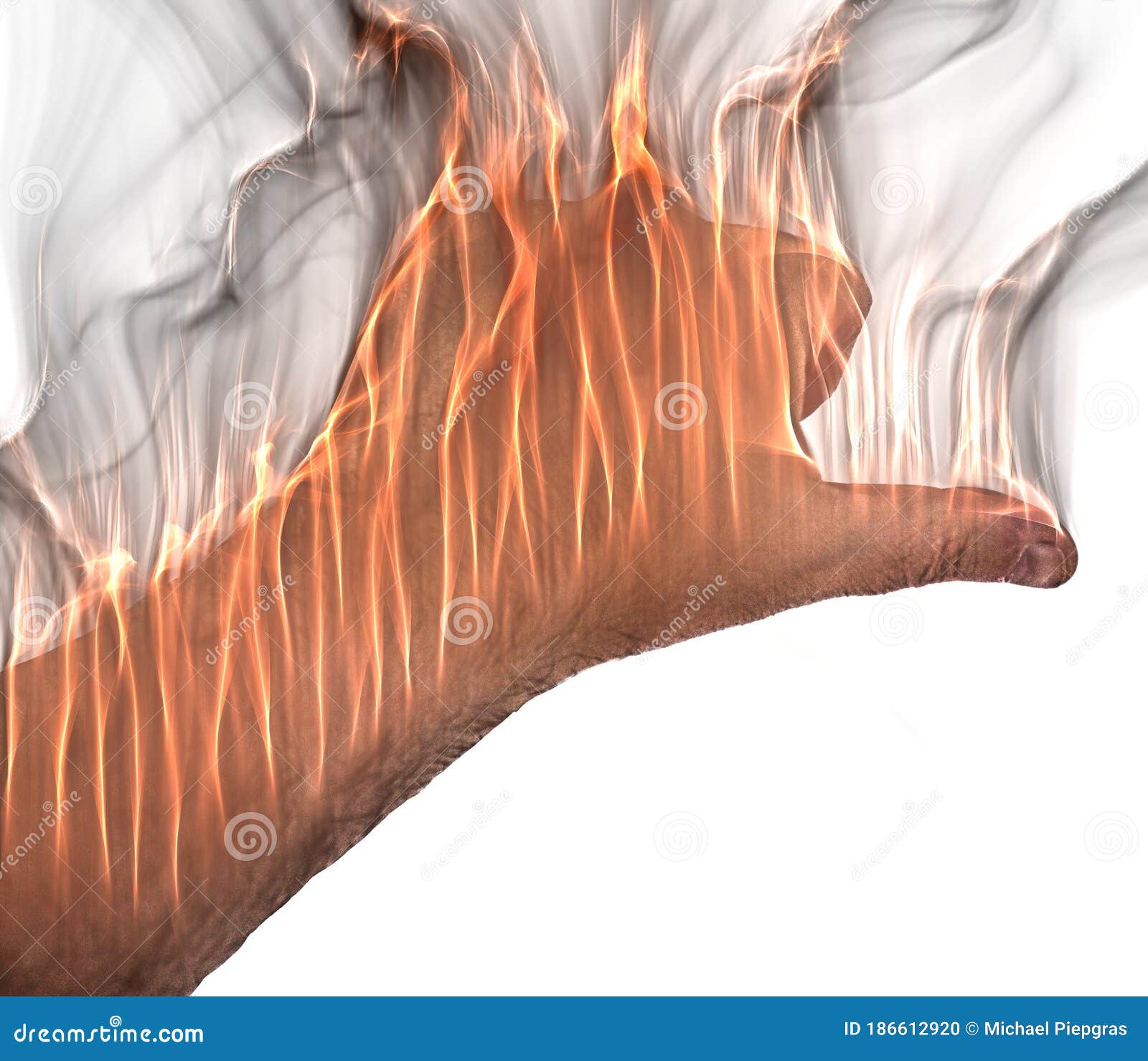A Human Hand on Fire Burning with Orange Flames and Some Smoke in Front ...