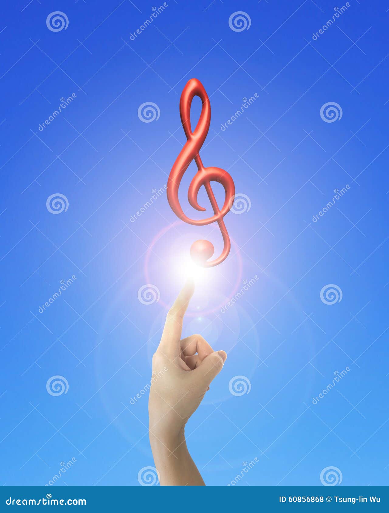 Human Hand Forefinger Pointing Music Note with Bright Light Stock Photo ...