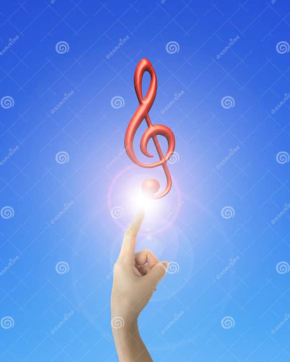 Human Hand Forefinger Pointing Music Note with Bright Light Stock Photo ...