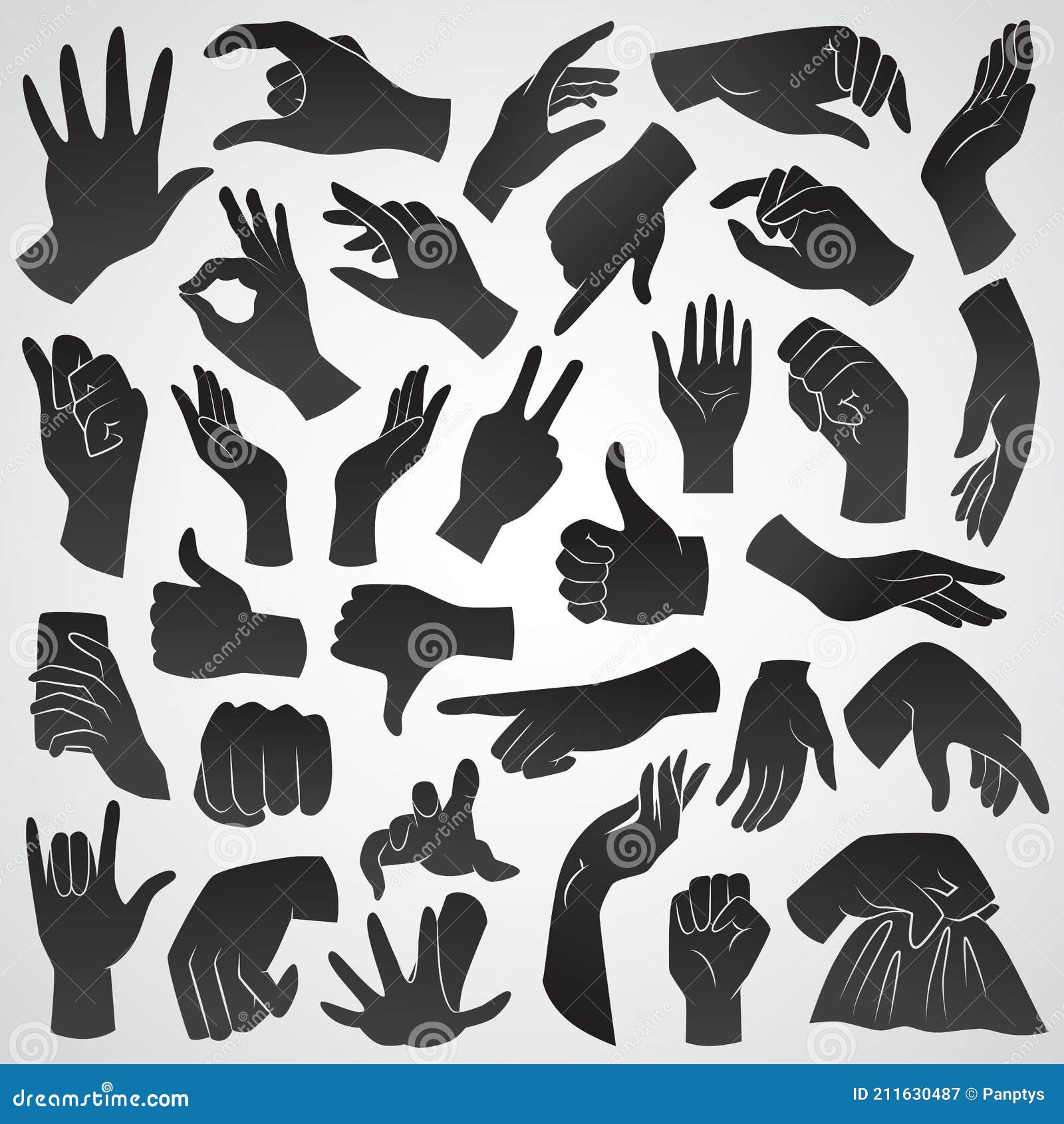 Human Hand Gestures - Collection of Black, Flat, Vector Icons. Stock ...
