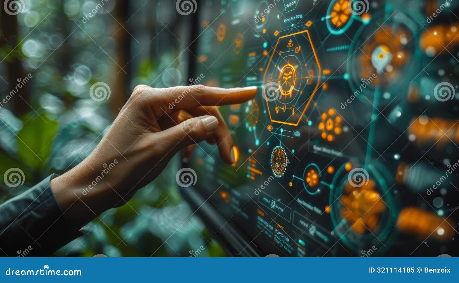 A Human Hand Gestures Towards a Modern Display Screen Stock ...