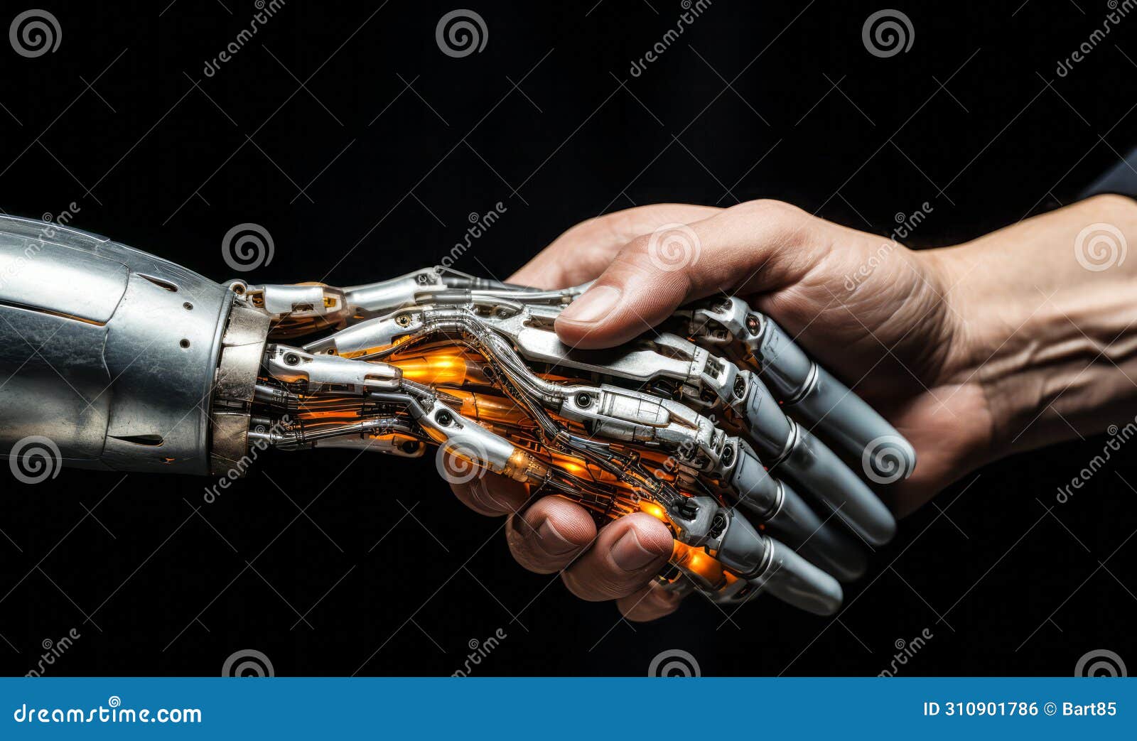 Human Hand Grasping a Robotic Hand Symbolizing the Intersection of ...