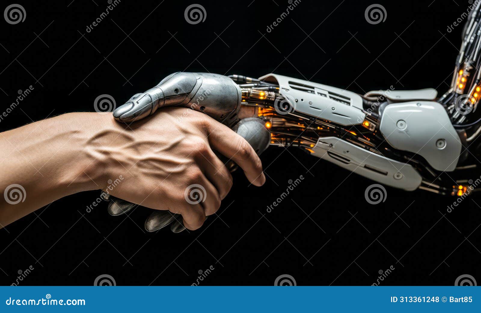 Human Hand Grasping a Robotic Hand Symbolizing the Intersection of ...