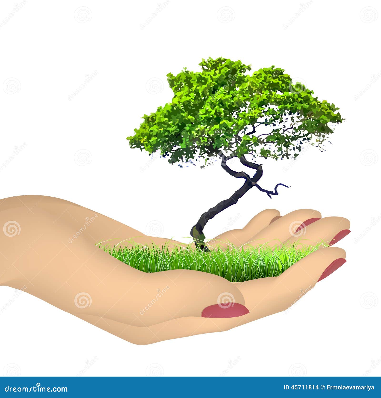 Human Hand with Grass and Tree. Vector Stock Vector - Illustration of ...