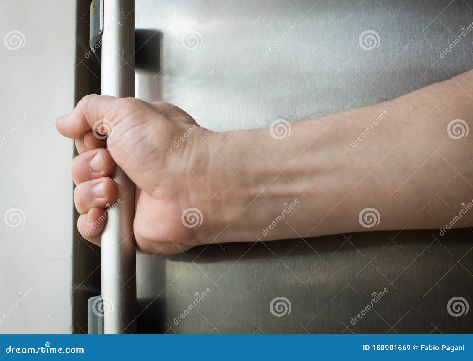 Human Hand Handling Fridge Door Close Up Stock Image - Image of food ...