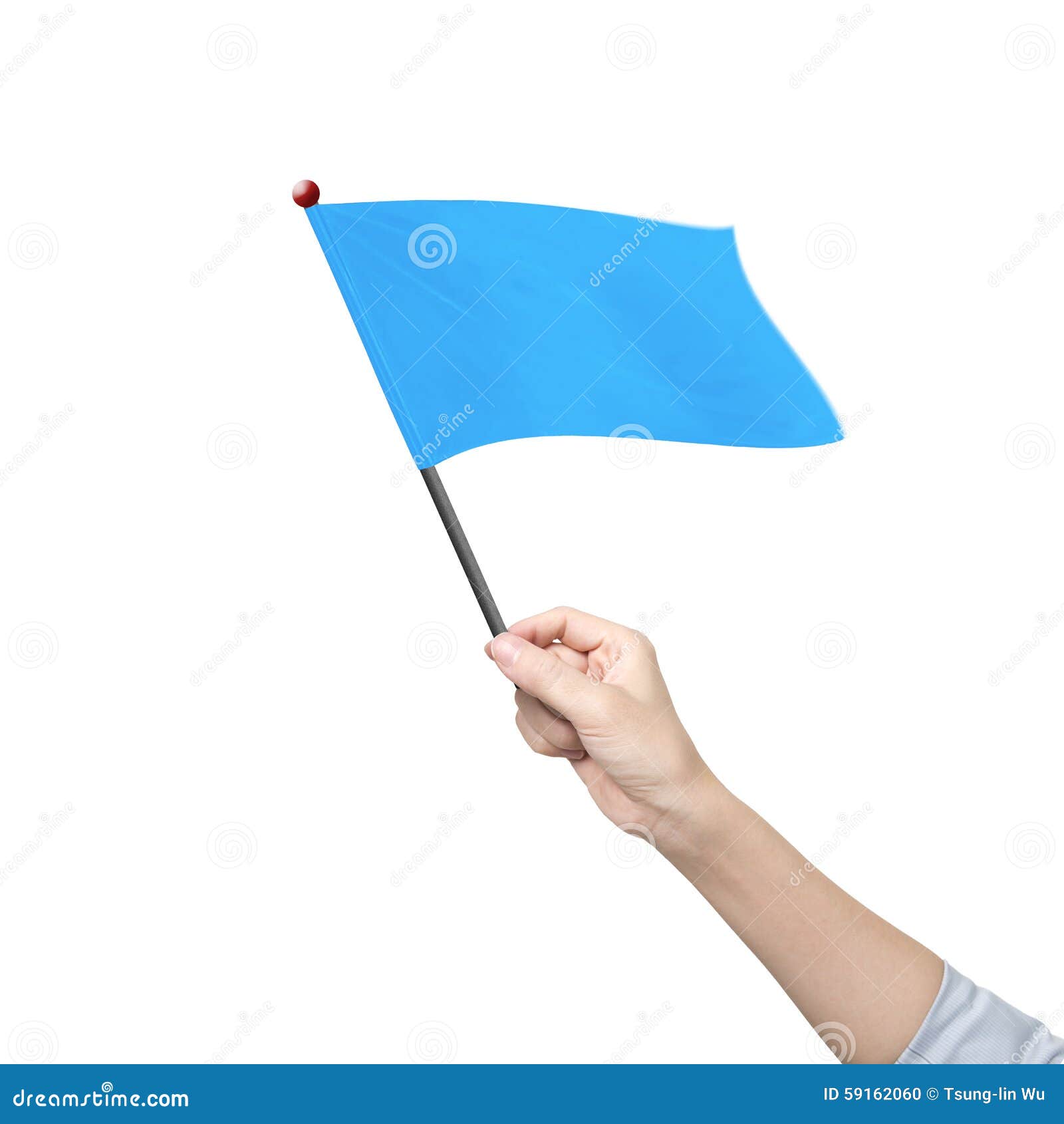Human Hand Holding Blue Flag Isolated on White Stock Photo - Image of ...
