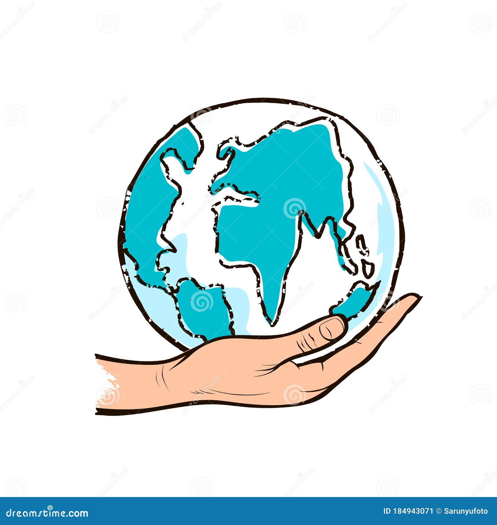 Human Hand Holding the Blue Globe Drawing Design Isolated on White ...