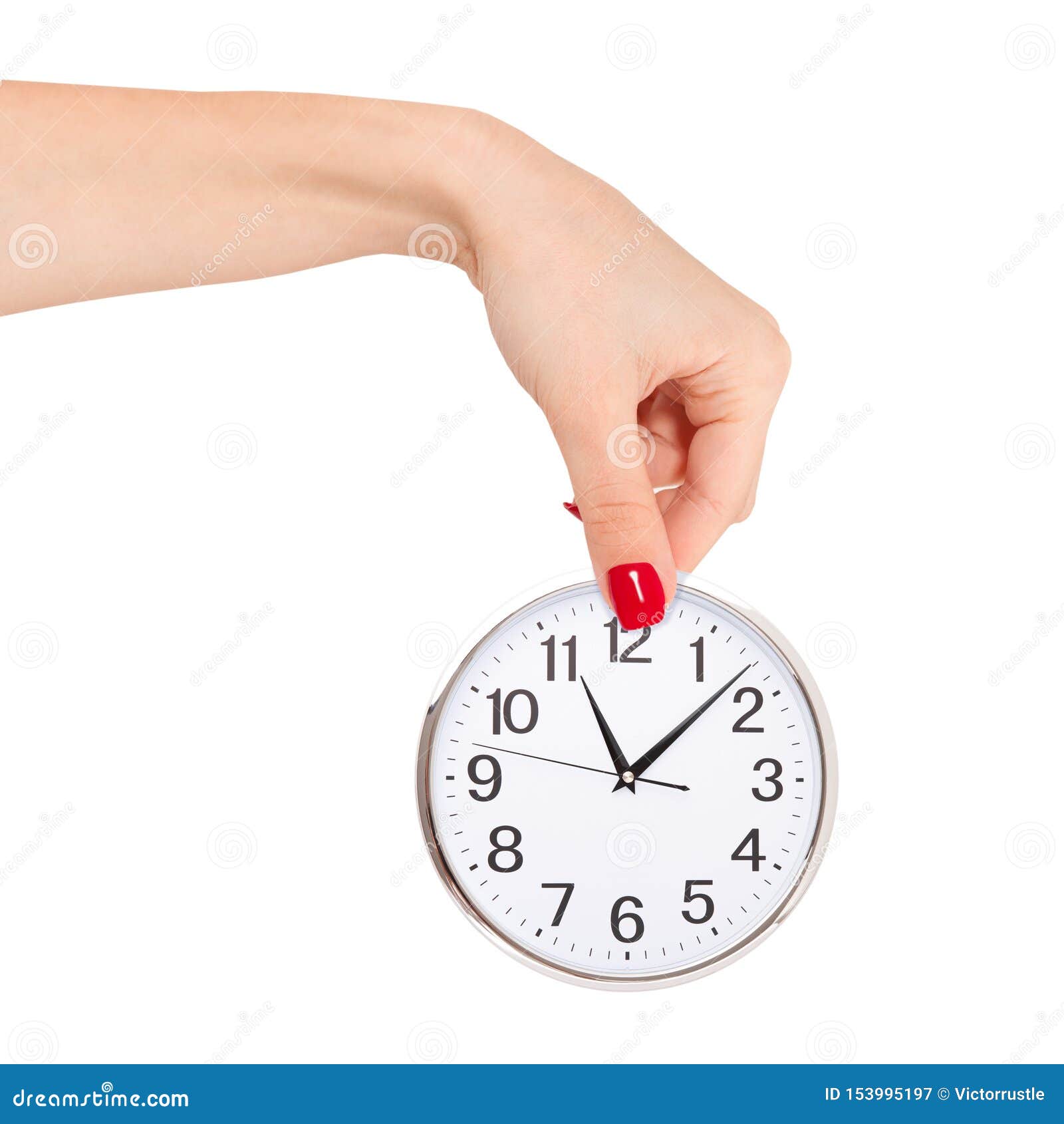 Human Hand Holding Clock Time Isolated on White Stock Image - Image of ...