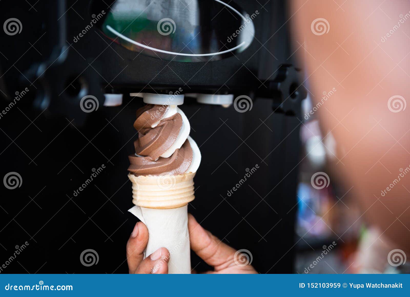 Human Hand Holding Cone with Twisted Ice Cream Stock Image - Image of ...