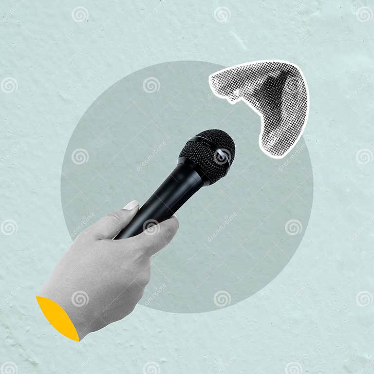 Human Hand Holding a Microphone. Lips Talking into a Microphone Stock ...