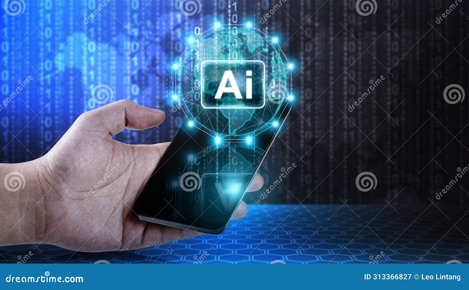 Human Hand Holding Mobile Phone with AI Symbol Stock Image - Image of ...