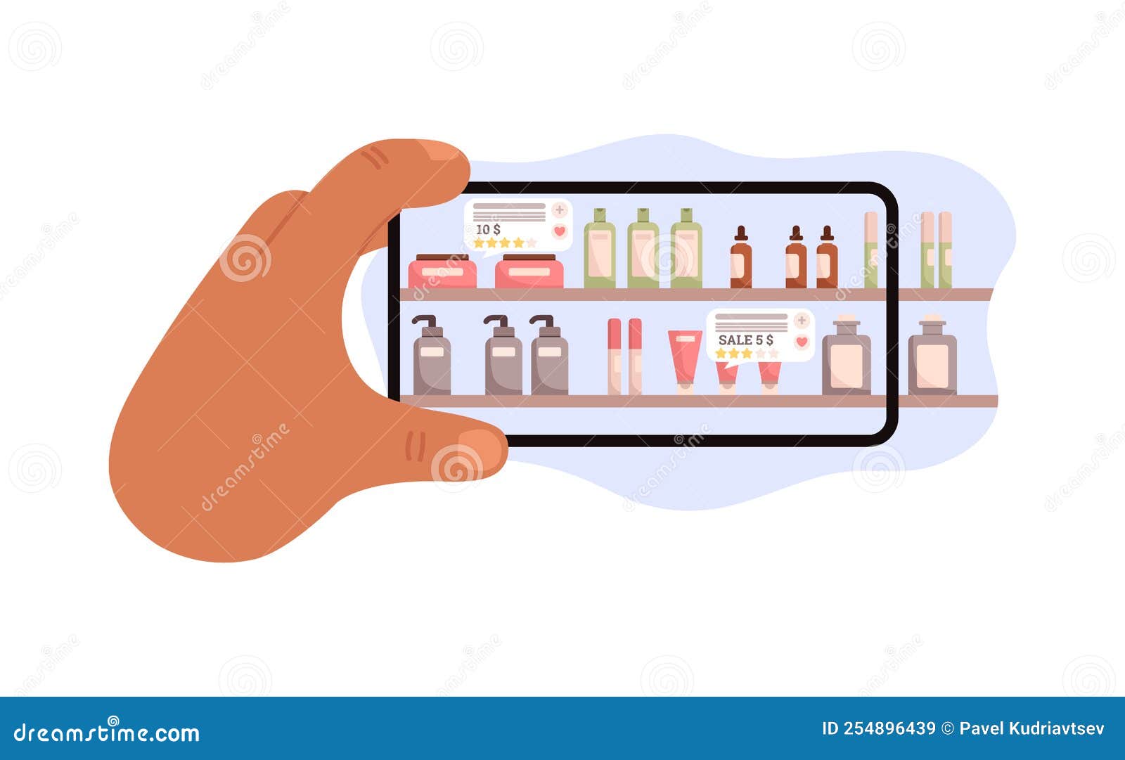 Human Hand Holding Mobile Phone Application Displays Prices Of Goods